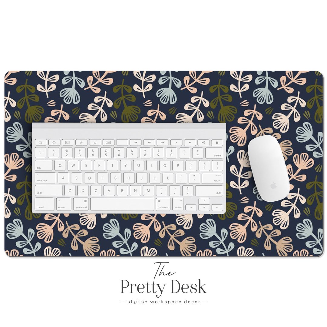 Desk Mat Unique & Pretty Floral Design on Dark Blue Two Sizes Available ...
