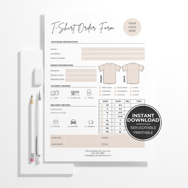 Ediablet Shirt Order Form Bundle, Custom Order Client Tracker Small Business Template, Printable ...