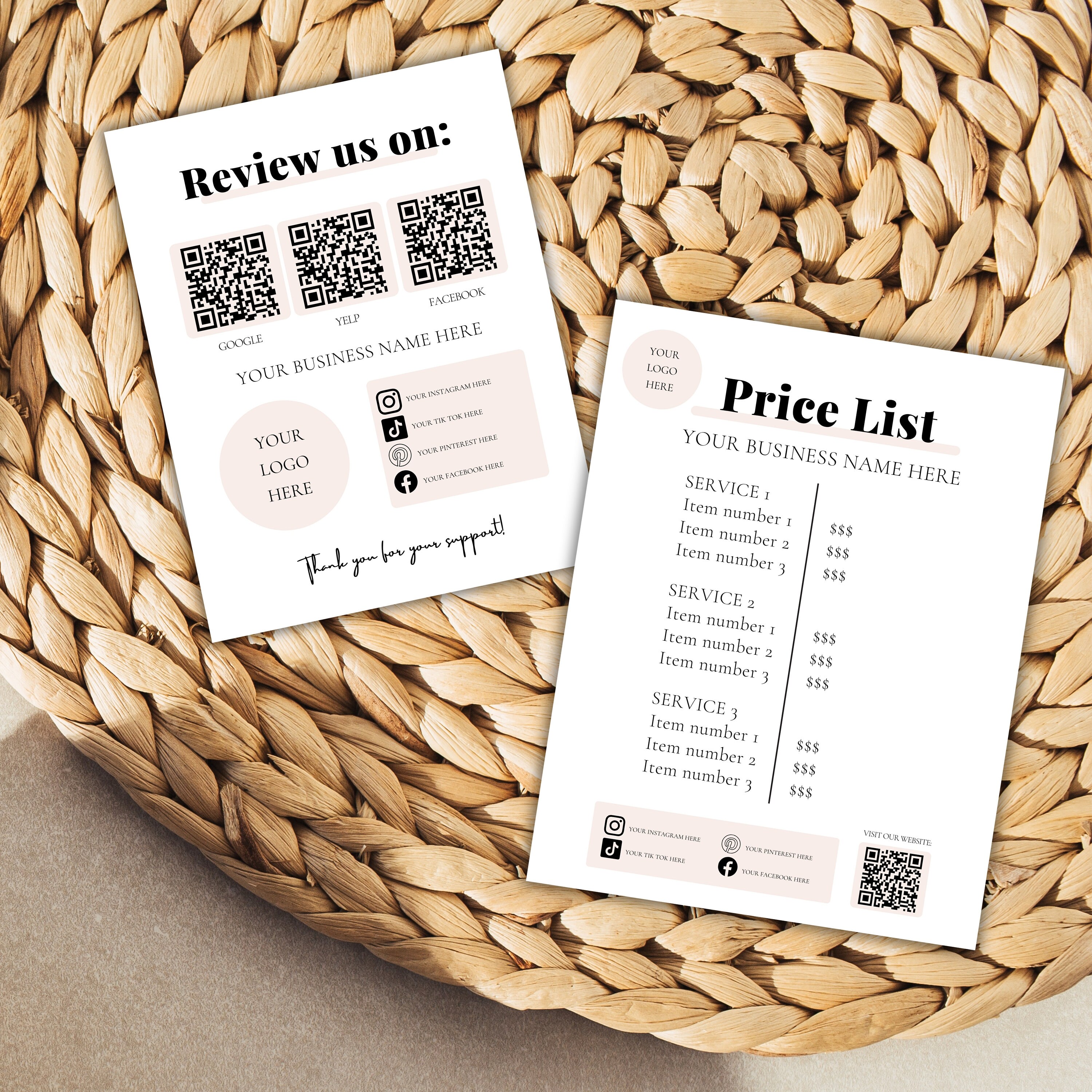 Review Us QR Code & Price List Template Canva Bundle, Editable Social ...
