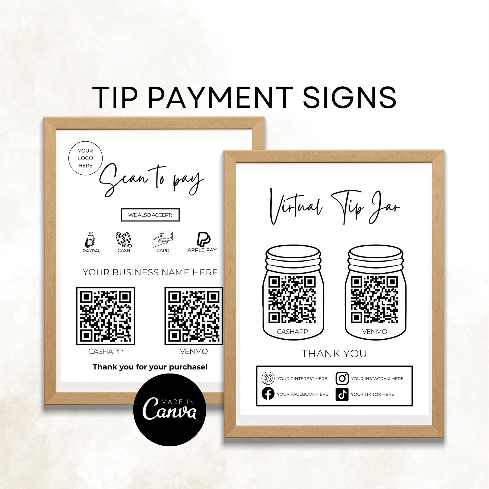 Scan to Pay & Virtual Tip Jar Template Bundle, Payment Sign Canva ...