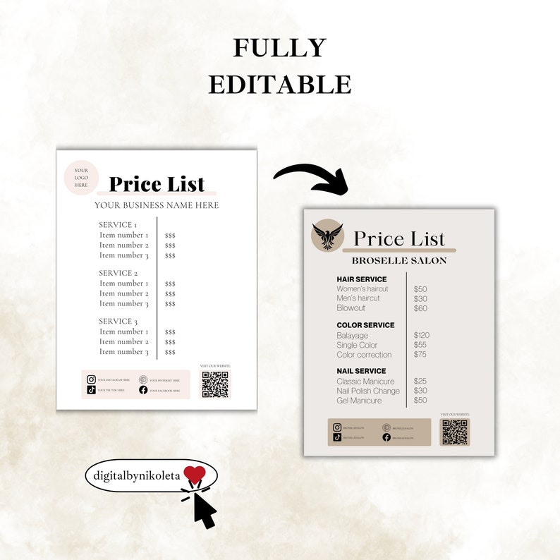 Scan to Pay QR Code Sign & Hair Price List Template, Nail Tech and ...