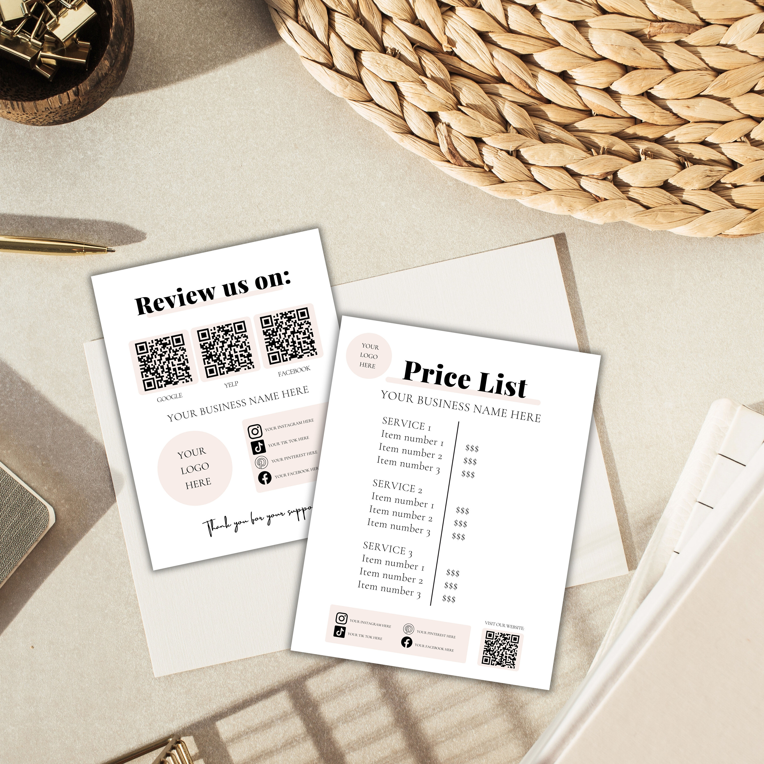Review Us QR Code & Price List Template Canva Bundle, Editable Social ...