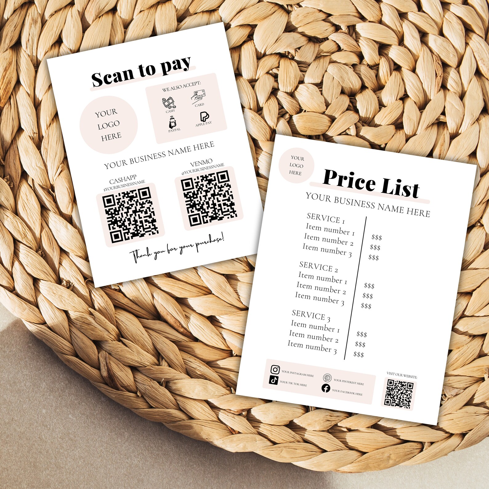 Scan to Pay QR Code Sign & Hair Price List Template, Nail Tech and ...