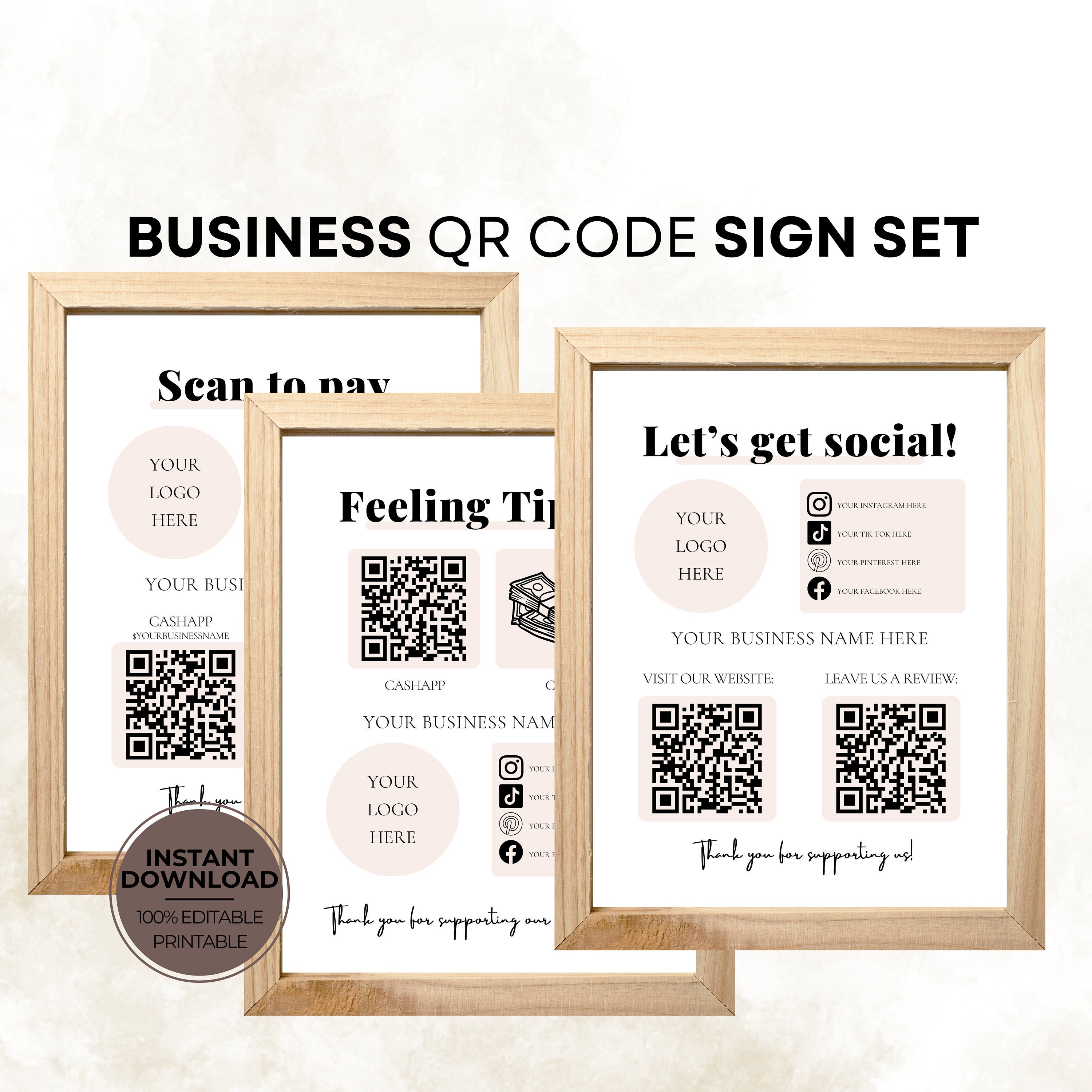 Editable Scan to Pay Sign, Feeling Tipsy QR Code Sign & Lets Connect ...