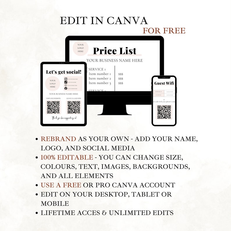 Editable Price List Template: QR Code Payment, Beauty Business (canva ...