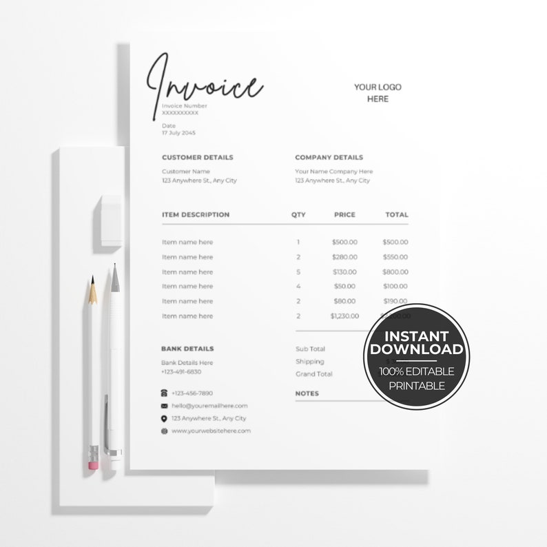 Blank Invoice Template, Editable in Canva Receipt Template Invoice ...