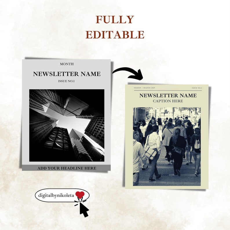 Editable Newsletter Template, Minimalistic 50 Canva Monthly Company ...