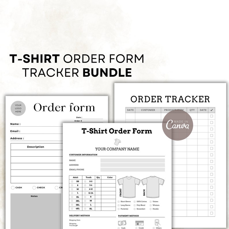 Tshirt Order Form Tracker Bundle, Custom Canva Order Forms, T-shirt ...