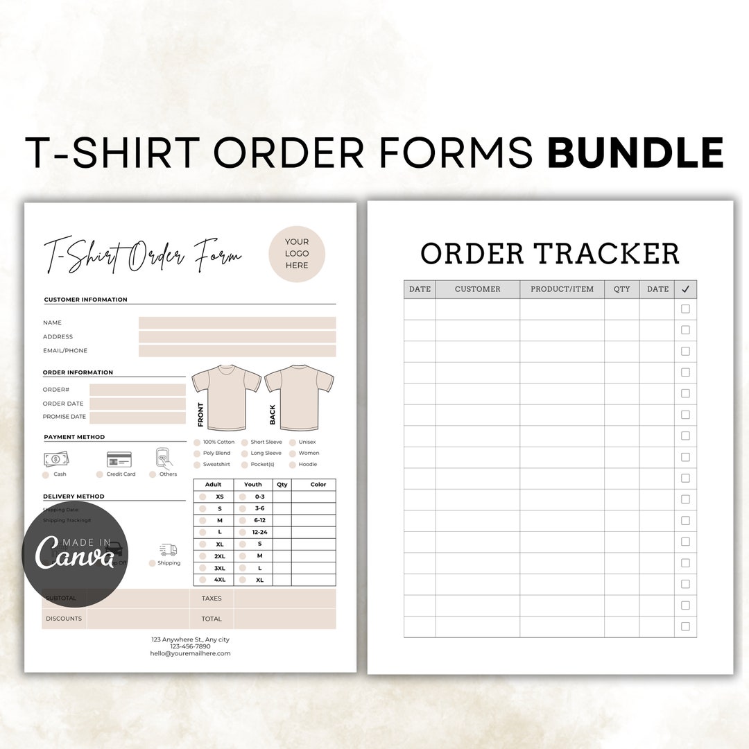 Ediablet Shirt Order Form Bundle, Custom Order Client Tracker Small ...