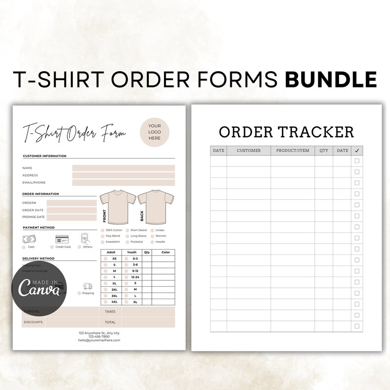 Ediablet Shirt Order Form Bundle, Custom Order Client Tracker Small ...