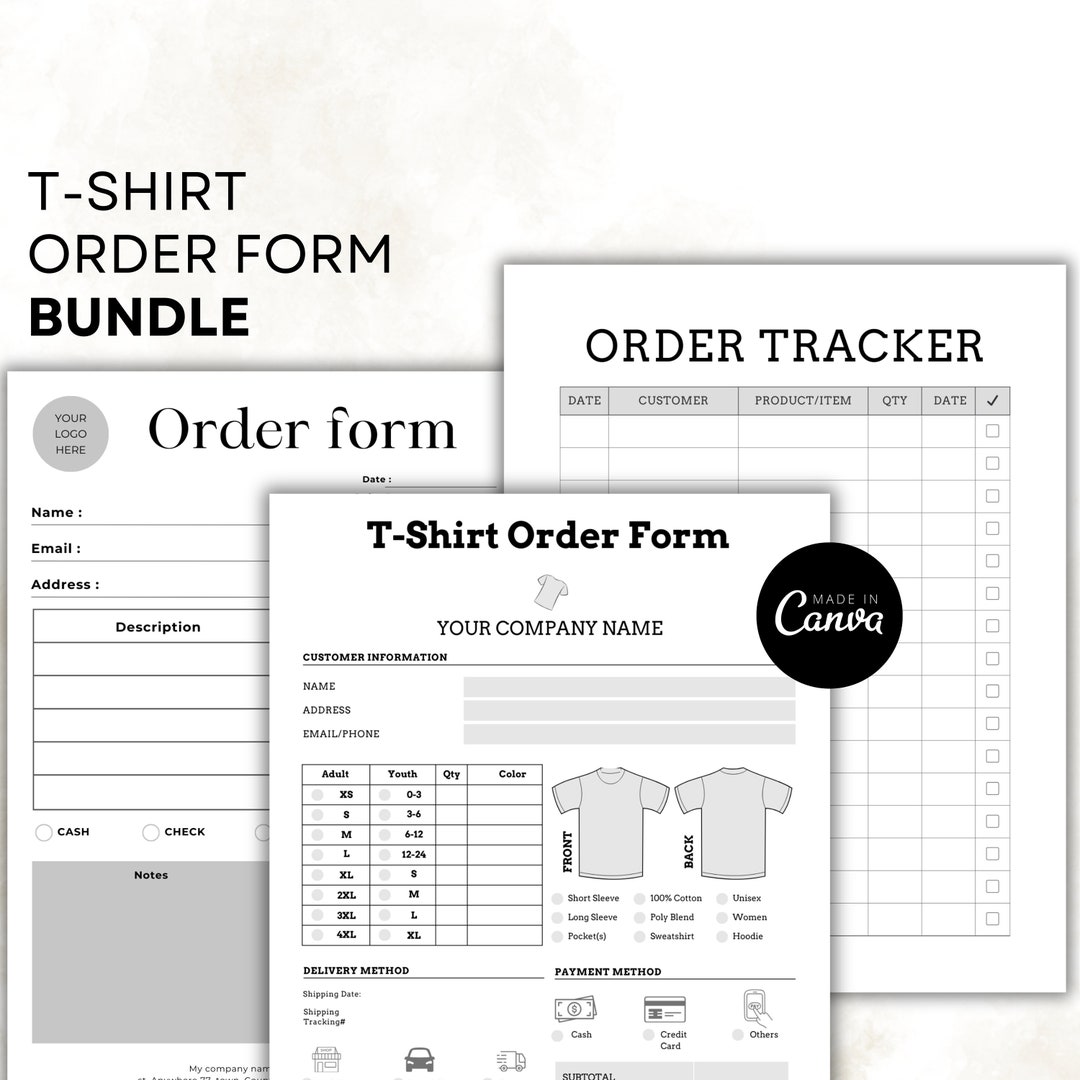 T-shirt Order Form Template, Client Order Forms Template, Shirt ...