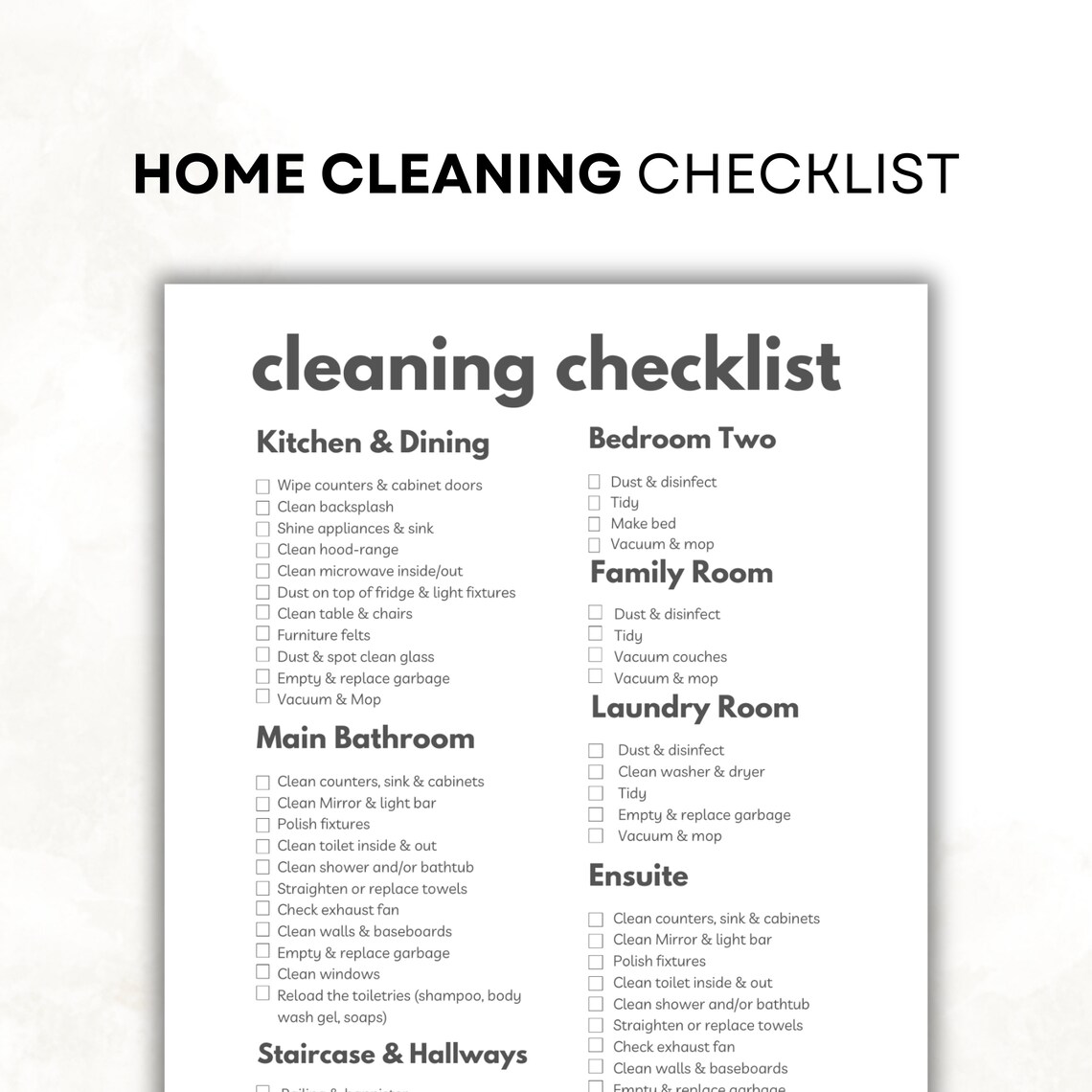One Page Cleaning Checklist, Simple ADHD Cleaning Checklist, Editable ...