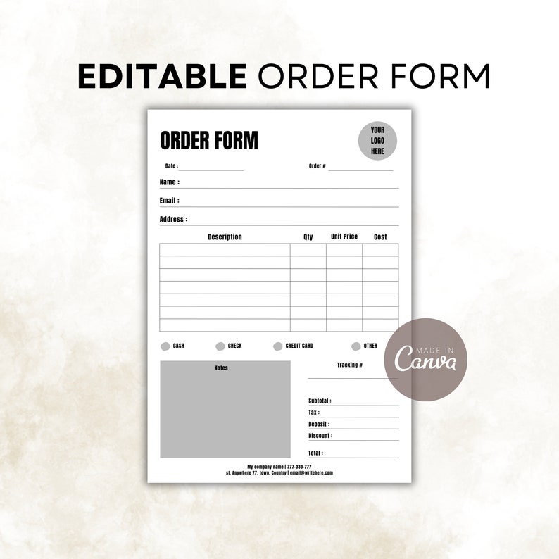 Printable Order Form Template, Supply Inventory, Product Order Form ...