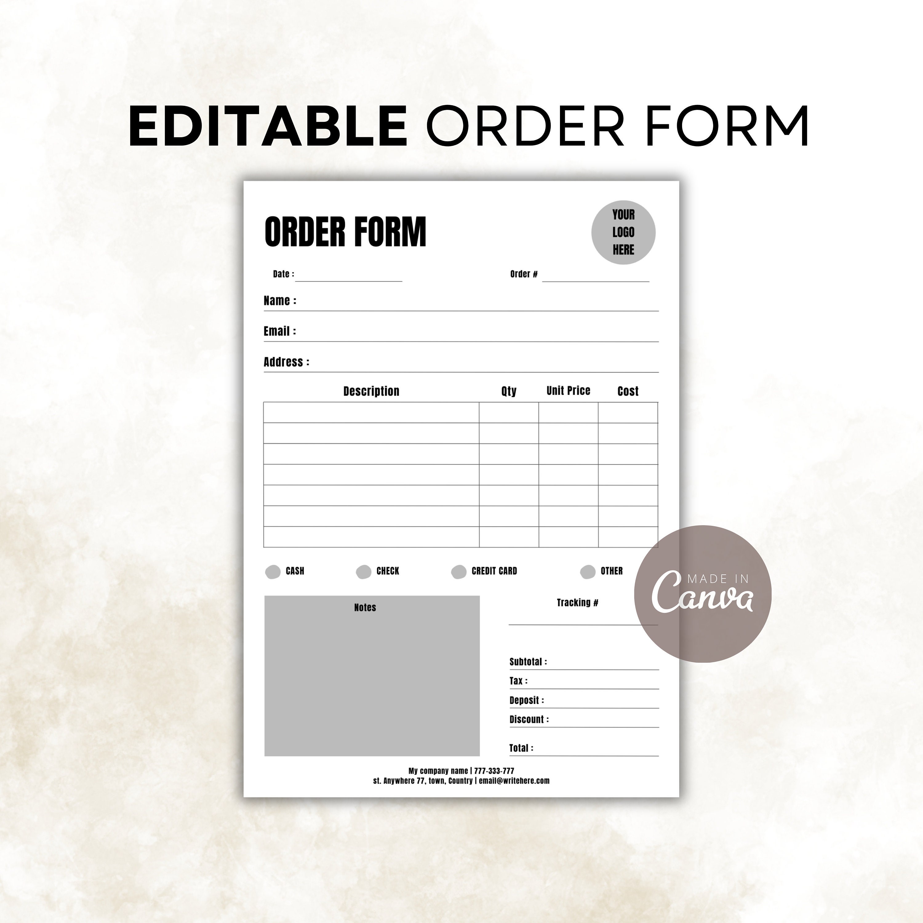 Printable Order Form Template, Supply Inventory, Product Order Form ...