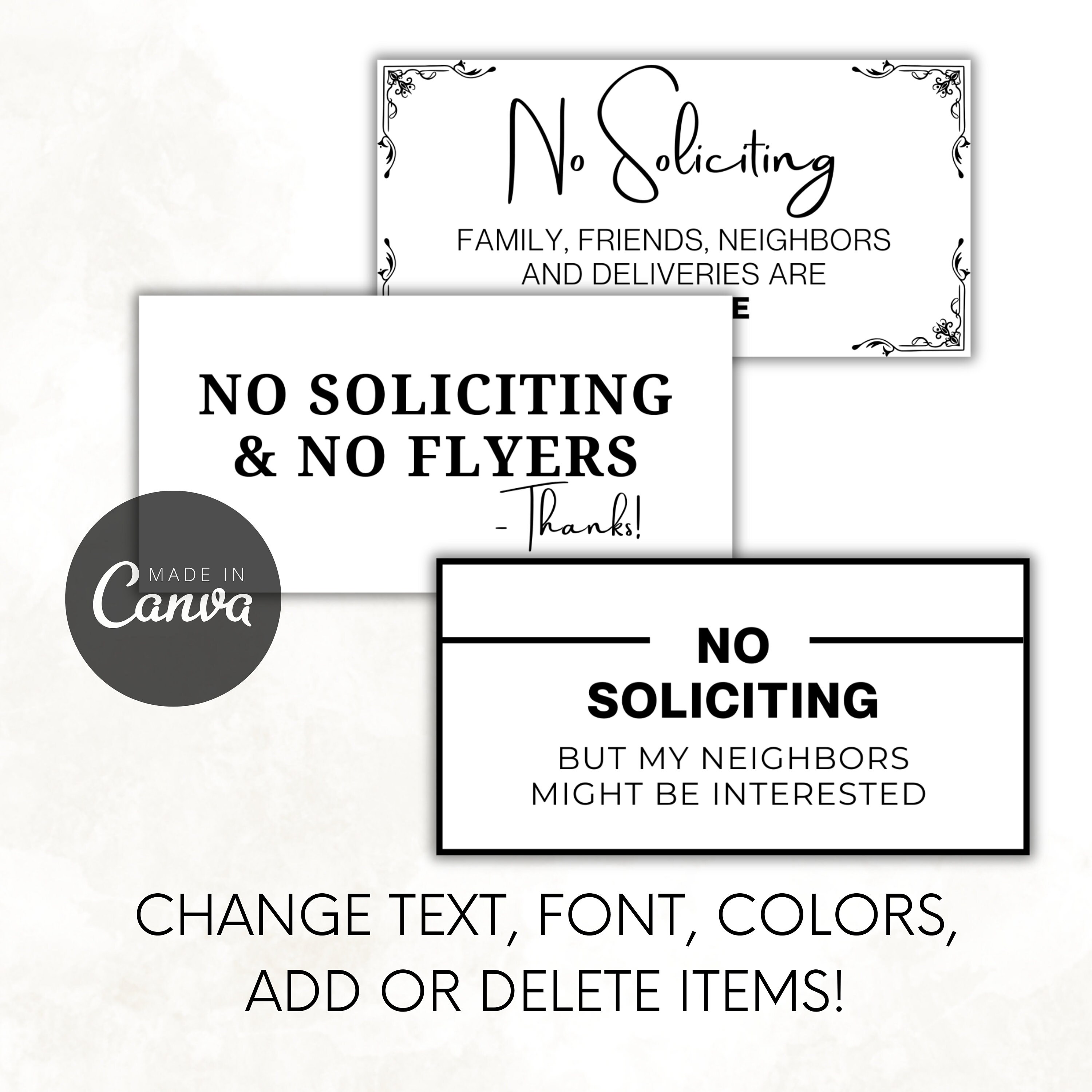 No Soliciting Sign Template, Editable & Printable 6 Signs SVG, Outside ...