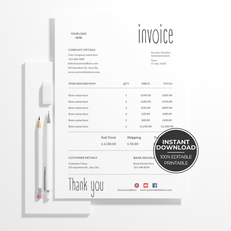 Invoice Template, Minimalist Invoice Form Tracker, Business Client ...