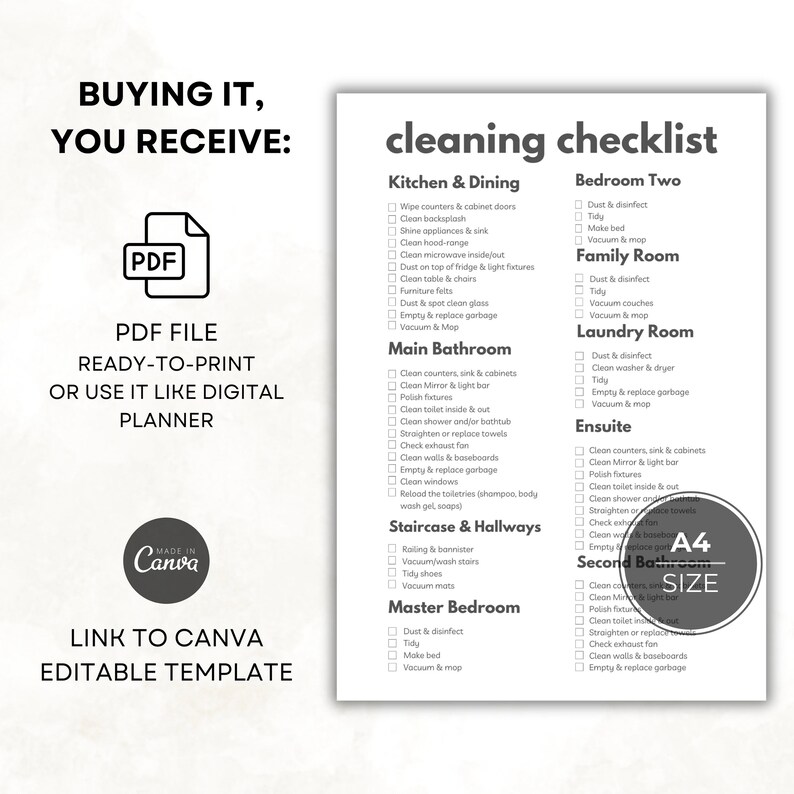 One Page Cleaning Checklist, Simple ADHD Cleaning Checklist, Editable ...