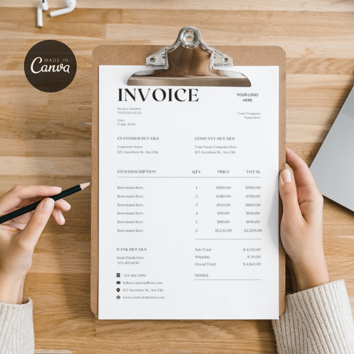 Simple Blank Invoice Template, Price List Template, Editable Inventory ...