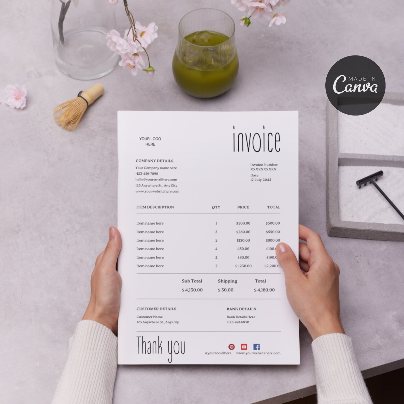 Invoice Template, Minimalist Invoice Form Tracker, Business Client ...