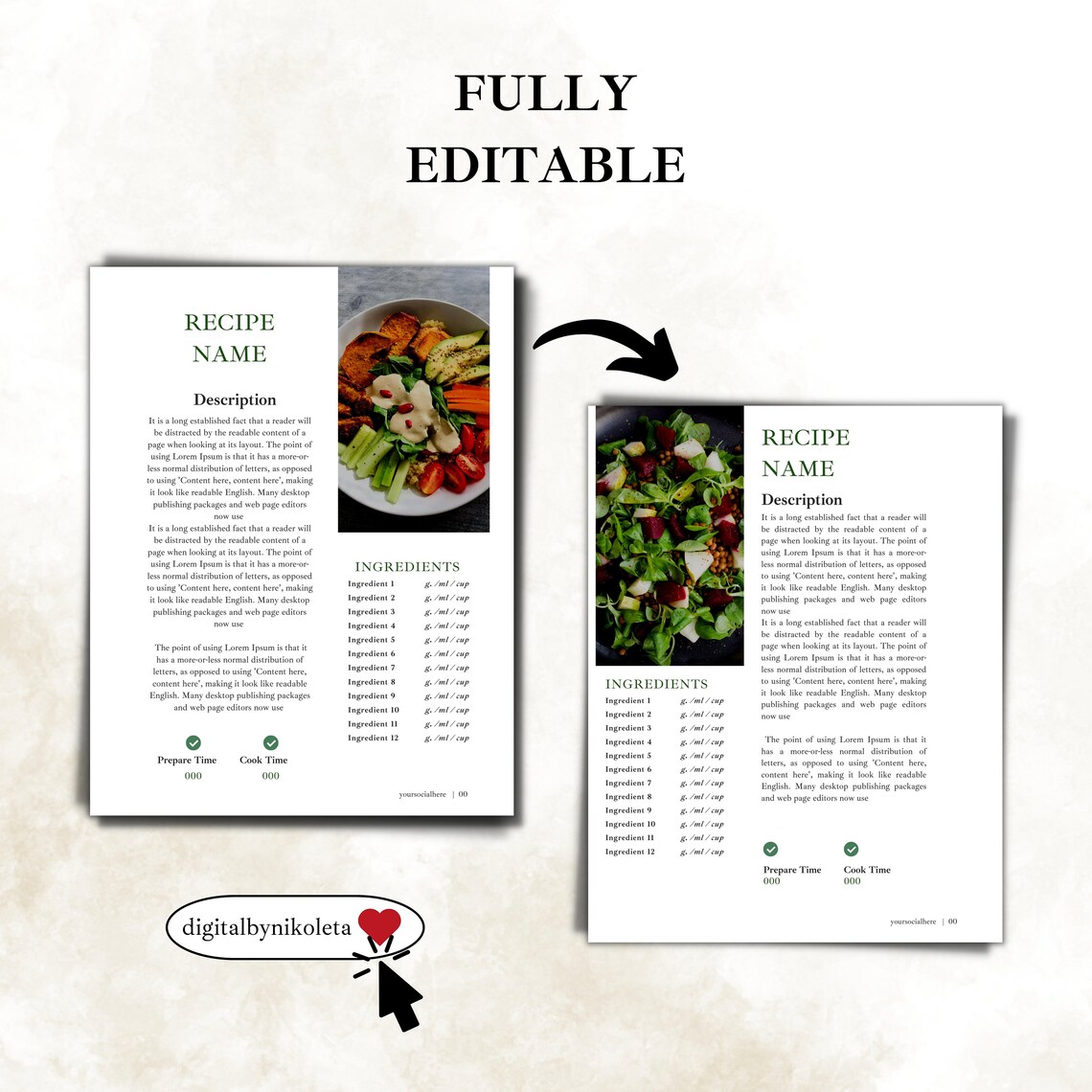 Editable Canva Recipe Book Template, Aesthetic Digital Cookbook ...