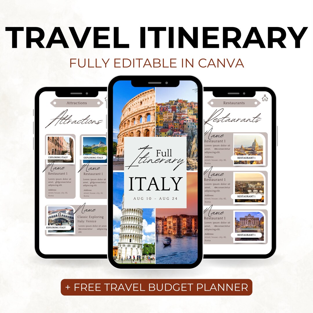 Italy Travel Itinerary Template for Canva, Printable Sicily Road Trip ...