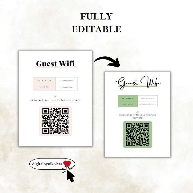Guest Wifi QR Code Sign, Airbnb Welcome Book Guest Sign Canva Editable ...