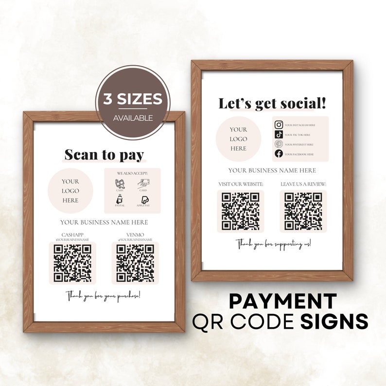 Payment Sign Editable Canva Bundle, Scan to Pay QR Code Venmo Sign ...