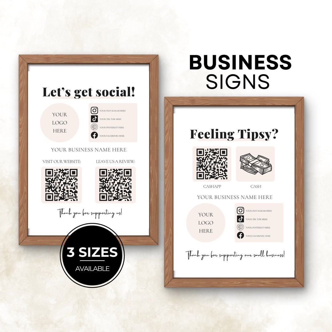 Scan to Pay and Follow Signs, Lets Get Social, Feeling Tipsy Sign, Scan ...