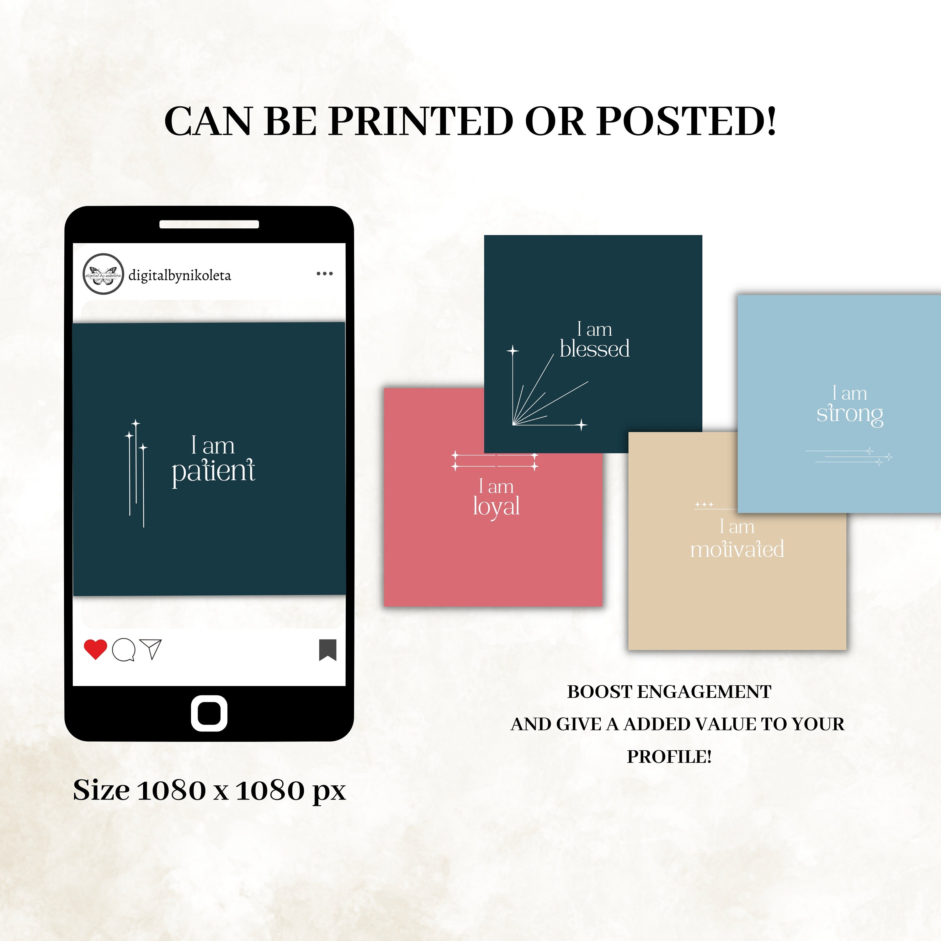 Instagram Affirmation Cards Deck, Fully Editable in Canva Therapy ...