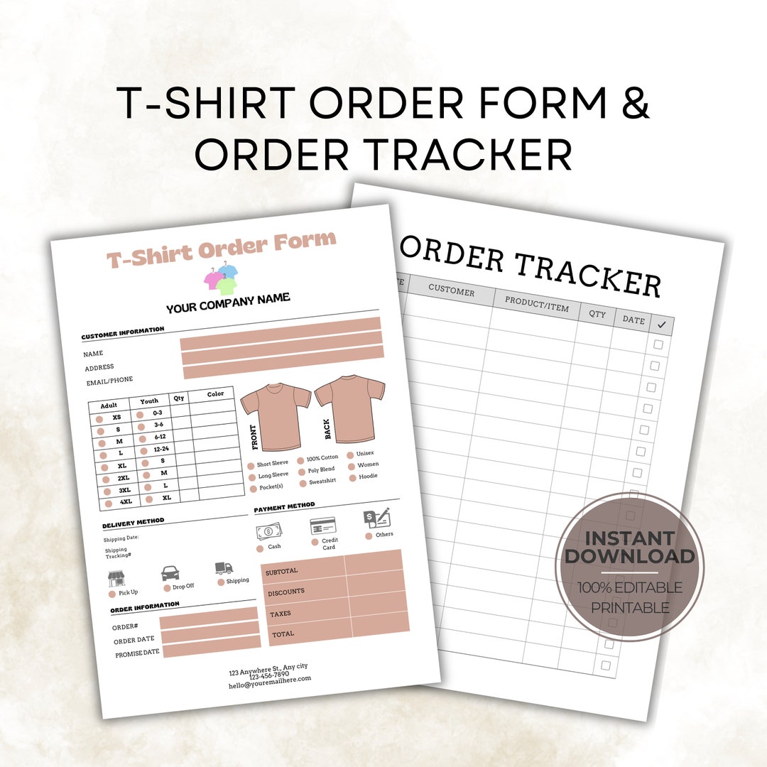 Tshirt Order Form Bundle, Order Tracker Template, Shirt Business Forms ...