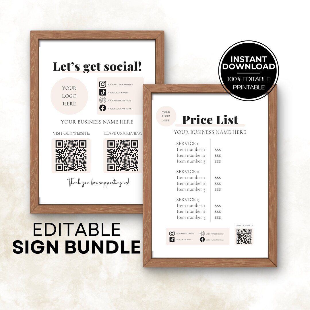 Nail Tech Lets Get Social Sign & Hair Salon Price List Template Small ...
