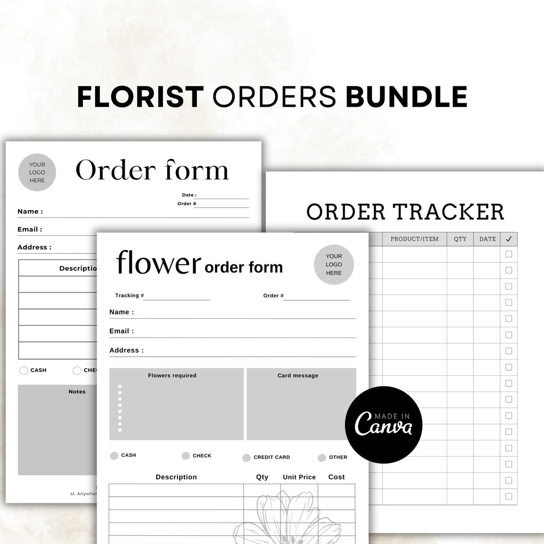 Flower Shop Order Form Bundle, Flower Order Form Tracker Bundle ...
