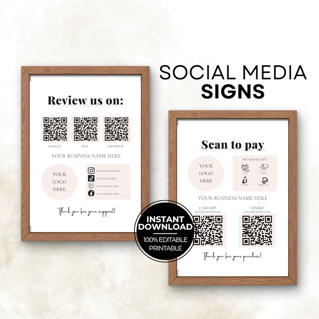 Review QR Code Sign, Google Leave Us Review Sign, Business Canva ...