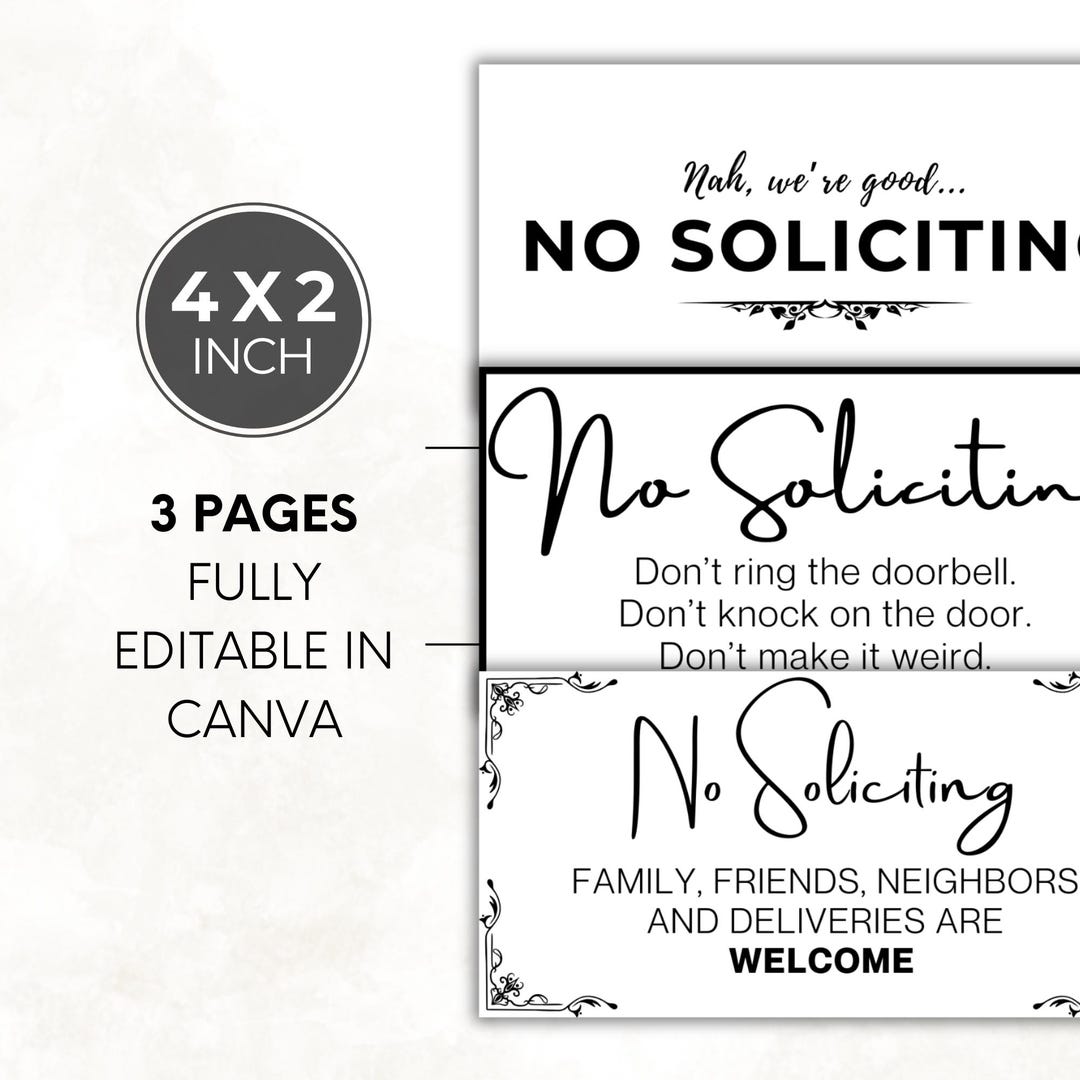 Funny No Soliciting Signs Template, Editable in Canva & Printable 3 ...