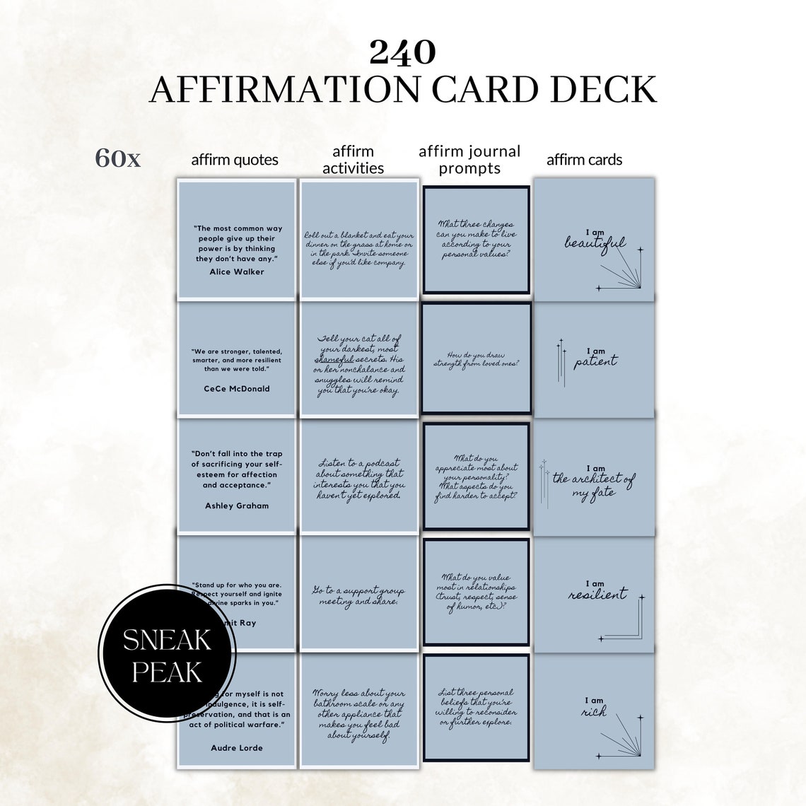 Printable Mental Health Card Deck Template, Editable 240 Affirmations ...