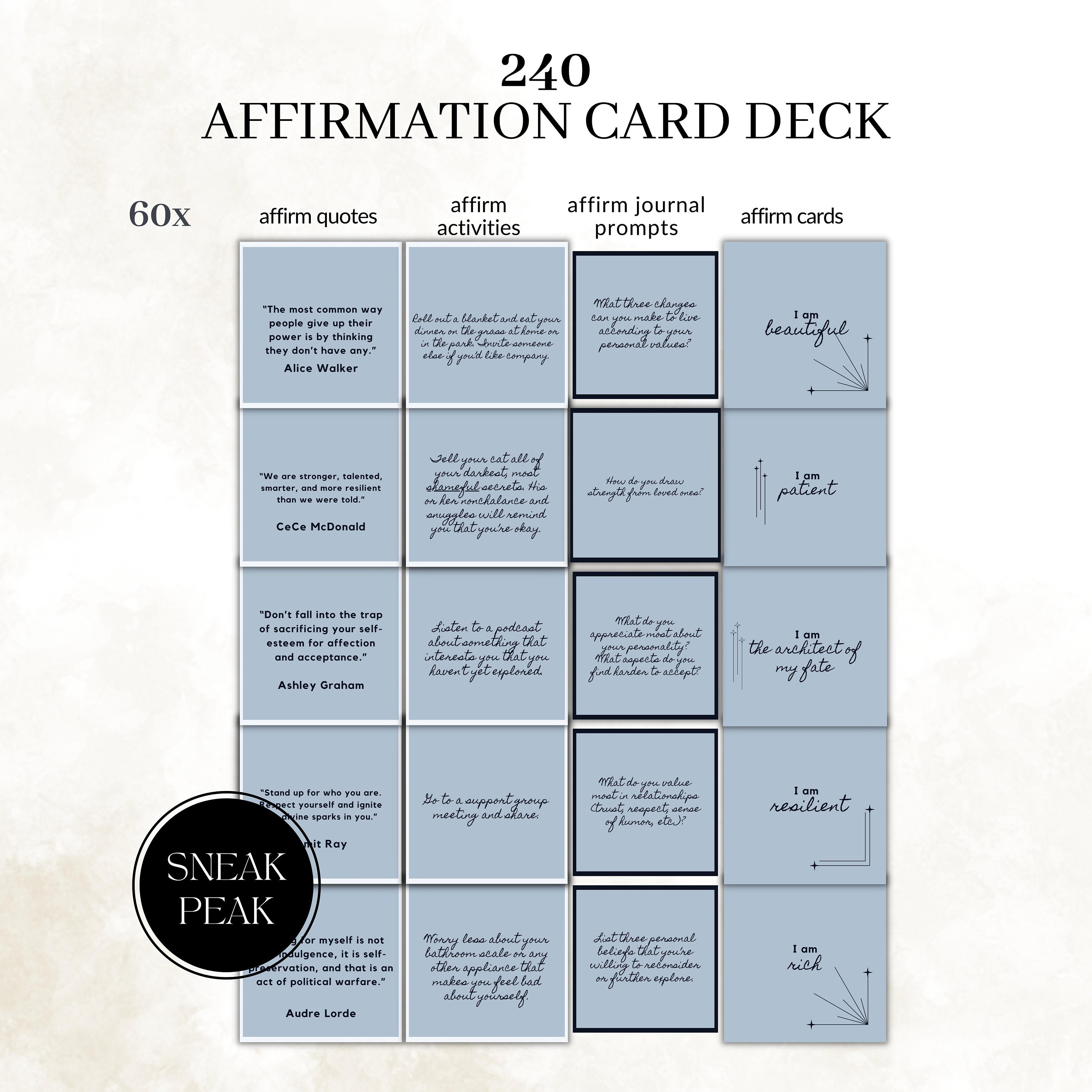 Printable Mental Health Card Deck Template, Editable 240 Affirmations ...