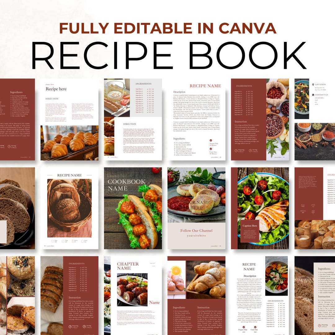 Digital Recipe Book Template, Cook Workbook Canva Template, Create ...