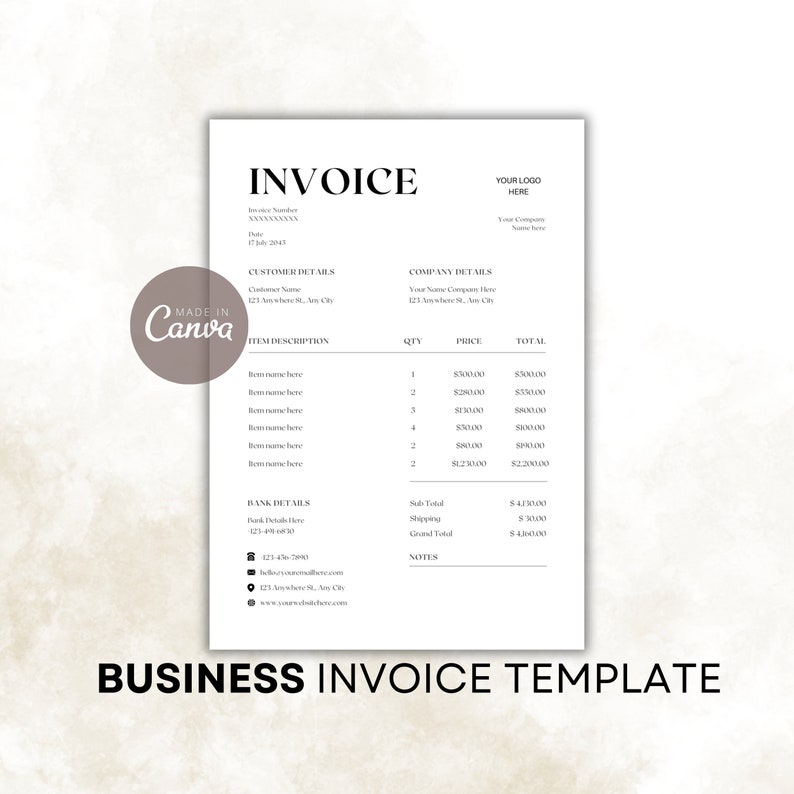 Simple Blank Invoice Template, Price List Template, Editable Inventory ...