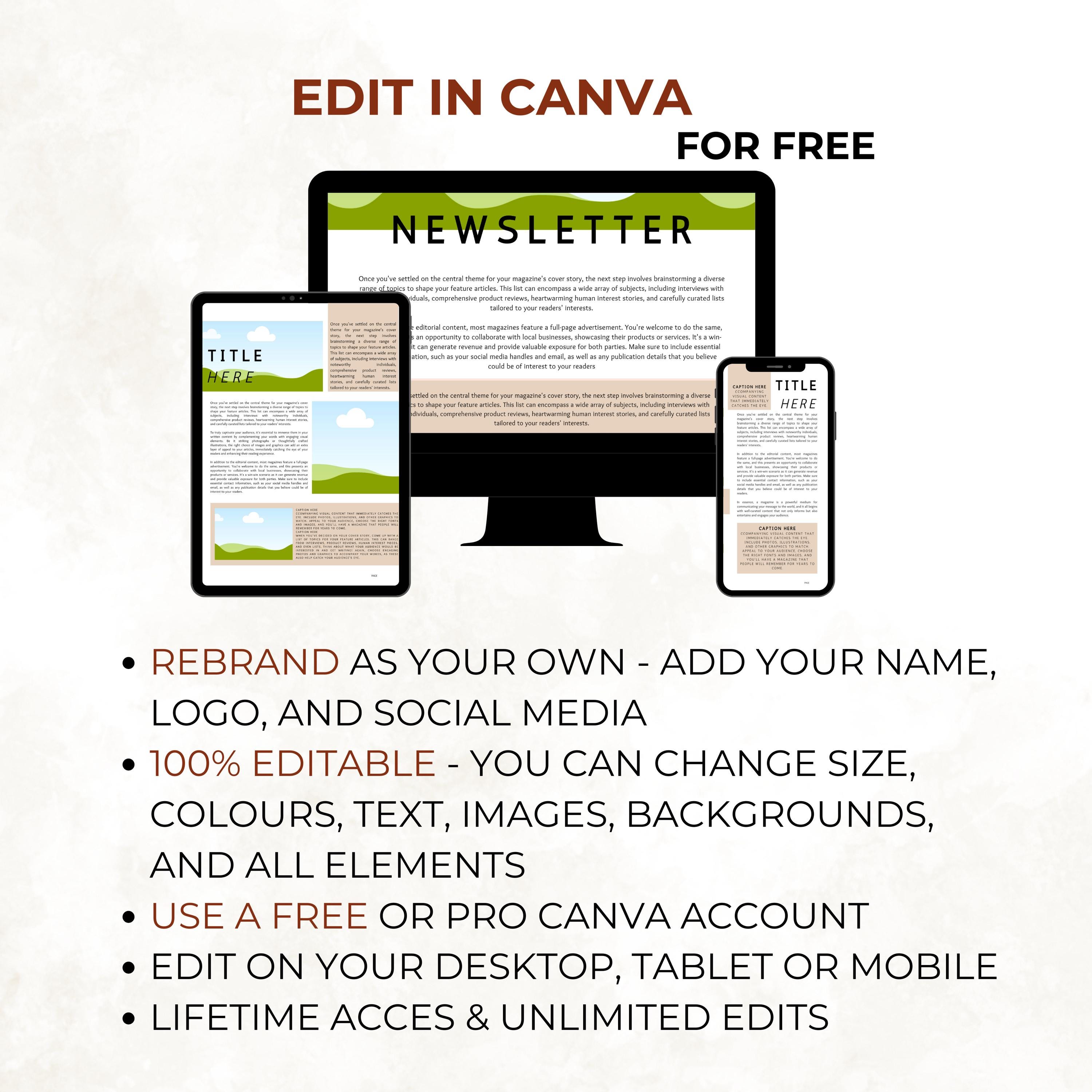 3 Pages Newsletter Template, Editable in Canva Daily, Weekly or Monthly ...