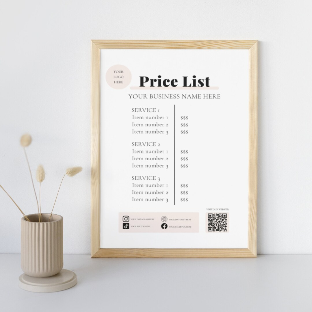 Premade Price List Template, QR Code DIY Salon Pricing Guide, Beauty ...