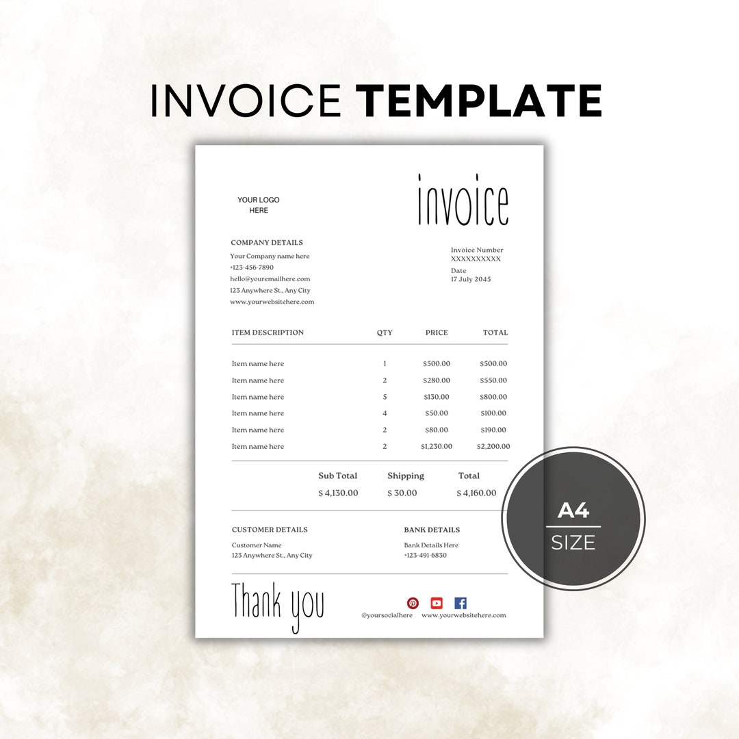 Invoice Template, Minimalist Invoice Form Tracker, Business Client ...