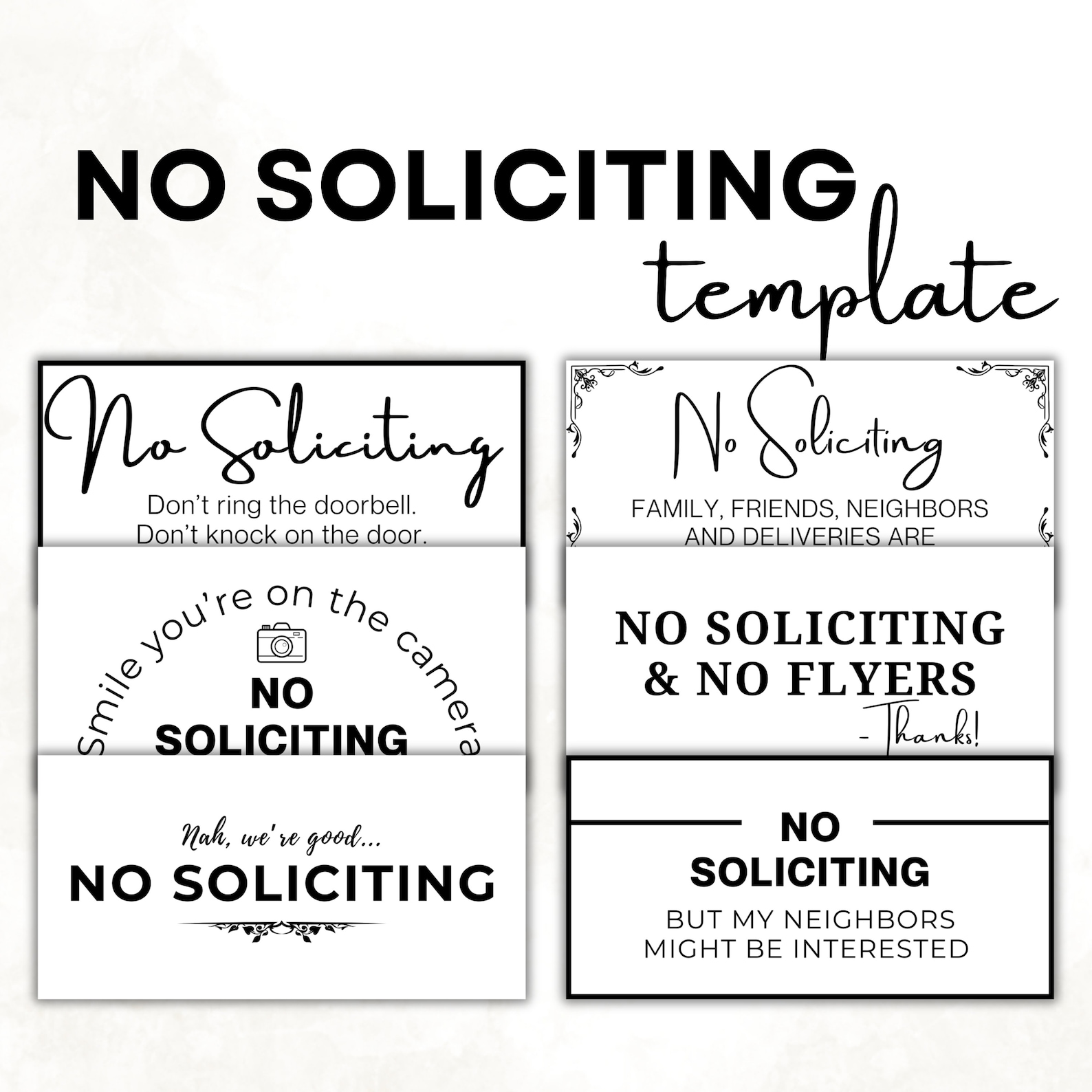 No Soliciting Sign Template, Editable & Printable 6 Signs SVG, Outside ...