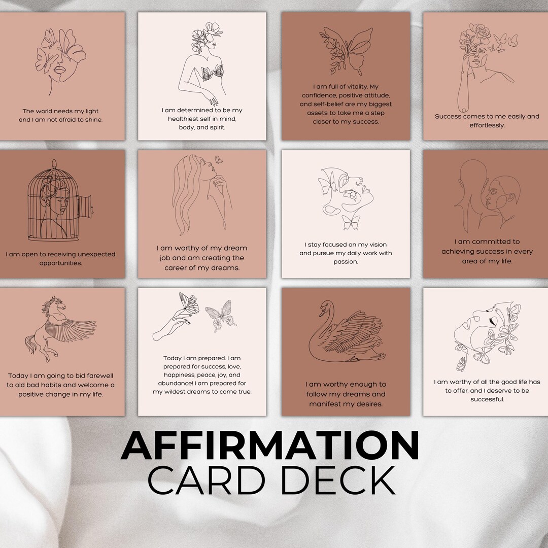 Printable Affirmation Card Deck, Editable in Canva Self Care Deck of ...