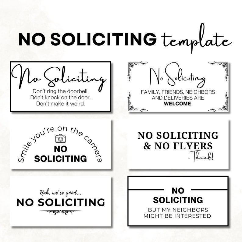 No Soliciting Sign Template, Editable & Printable 6 Signs SVG, Outside ...