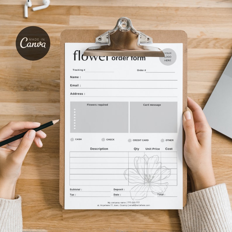 Florist Order Form Canva Template, Editable Craft Inventory Client ...