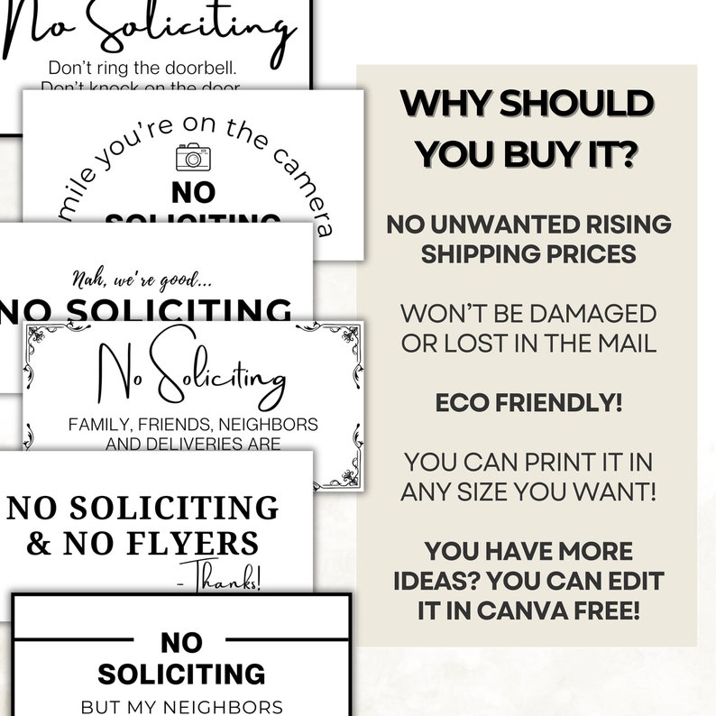 No Soliciting Sign Template, Editable & Printable 6 Signs SVG, Outside ...