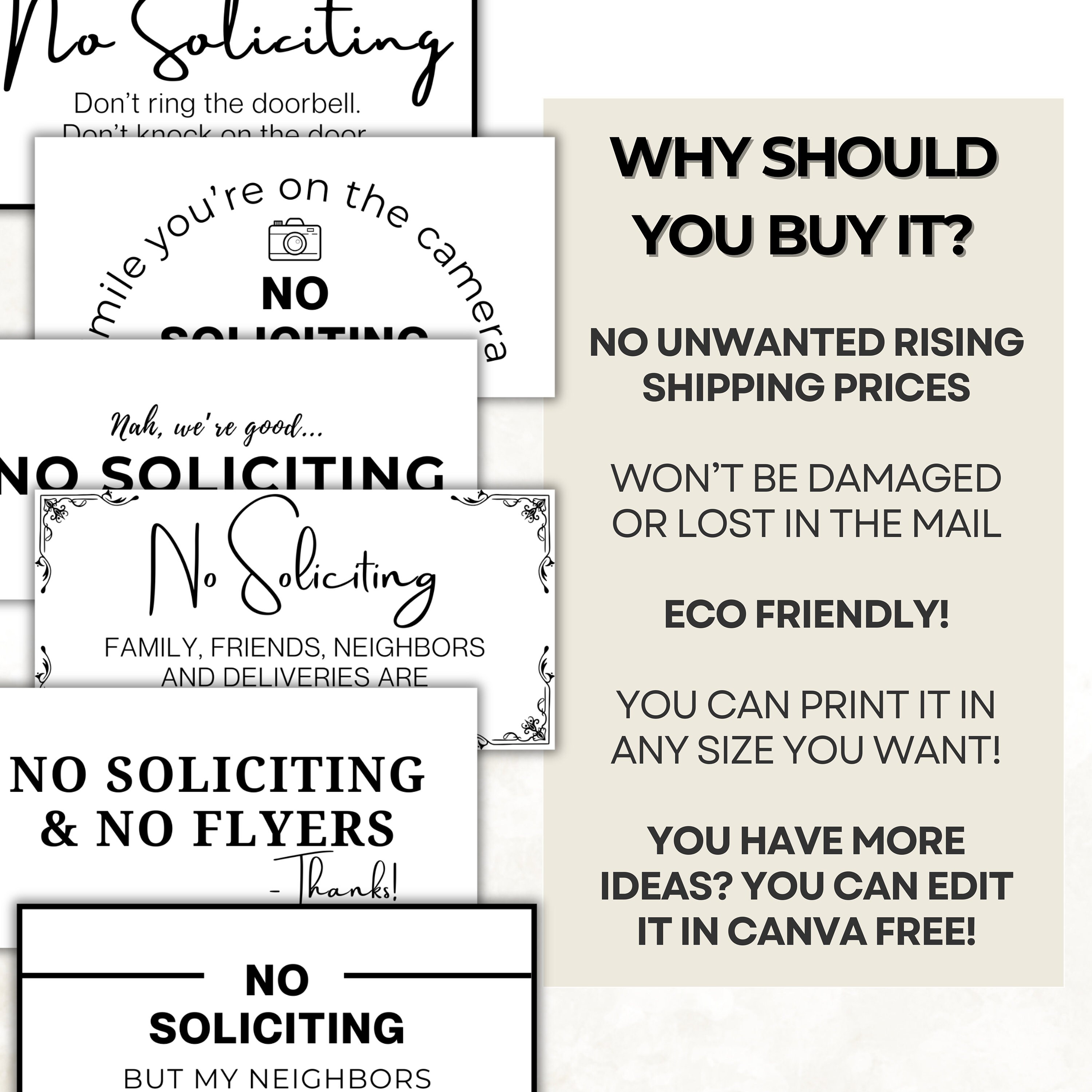 No Soliciting Sign Template, Editable & Printable 6 Signs SVG, Outside ...