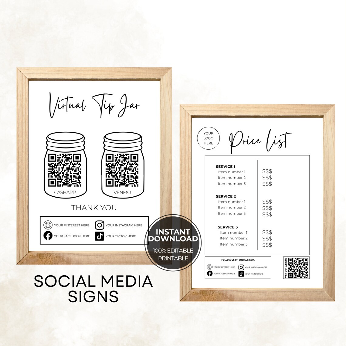 Coffee Shop Sign Bundle, Virtual Tip Jar & Bakery Price List Template ...