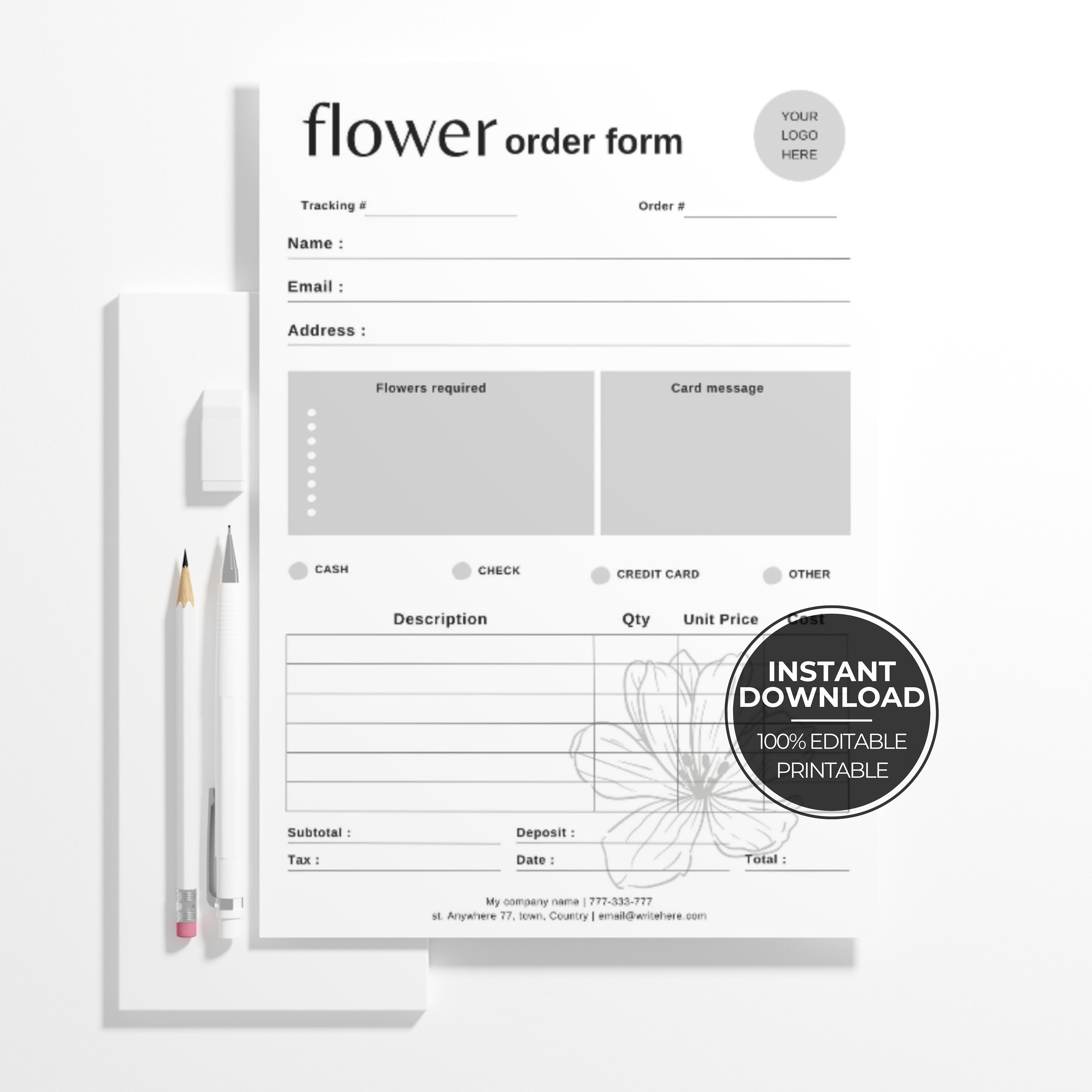 Florist Order Form Canva Template, Editable Craft Inventory Client ...