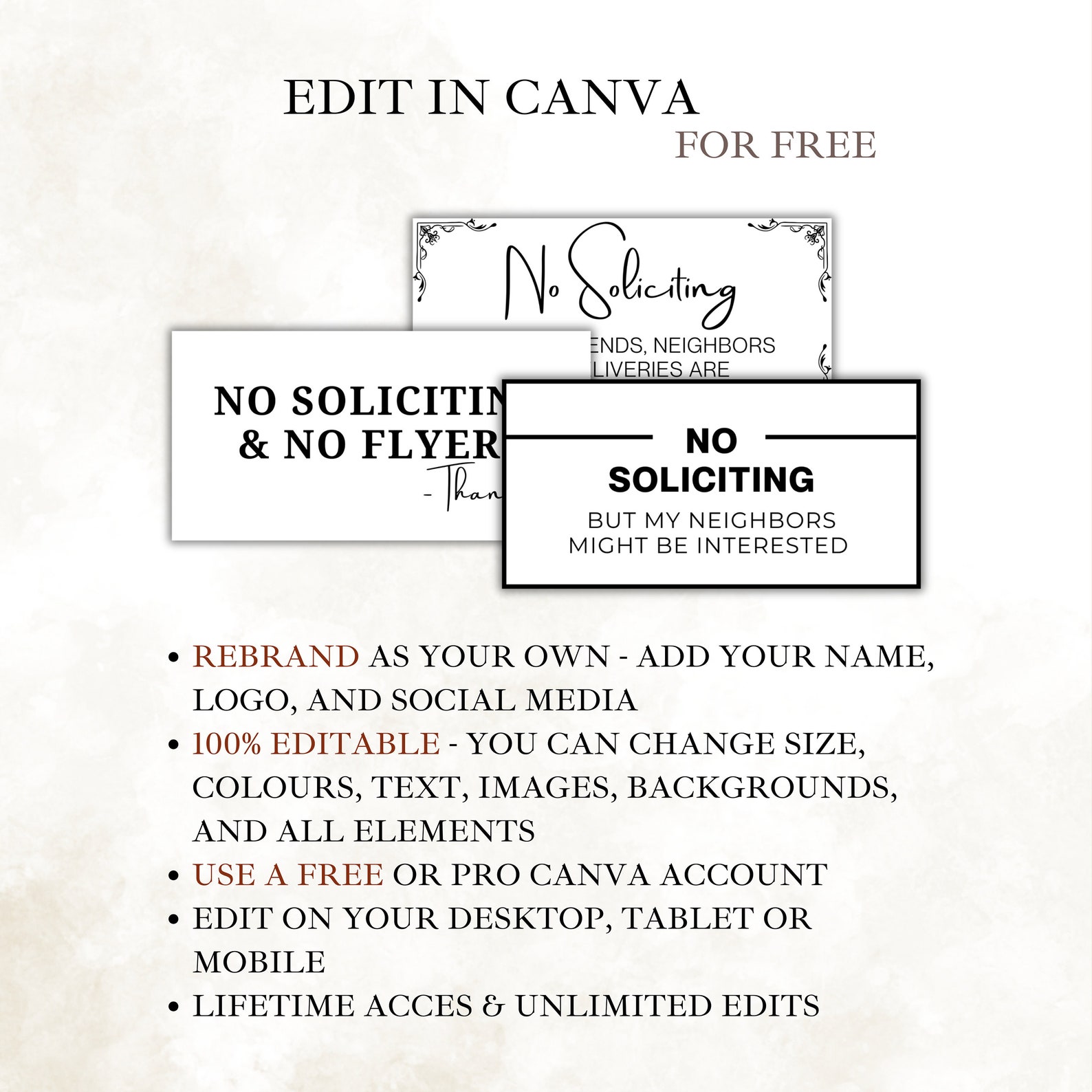 No Soliciting Sign Template, Editable & Printable 6 Signs SVG, Outside ...